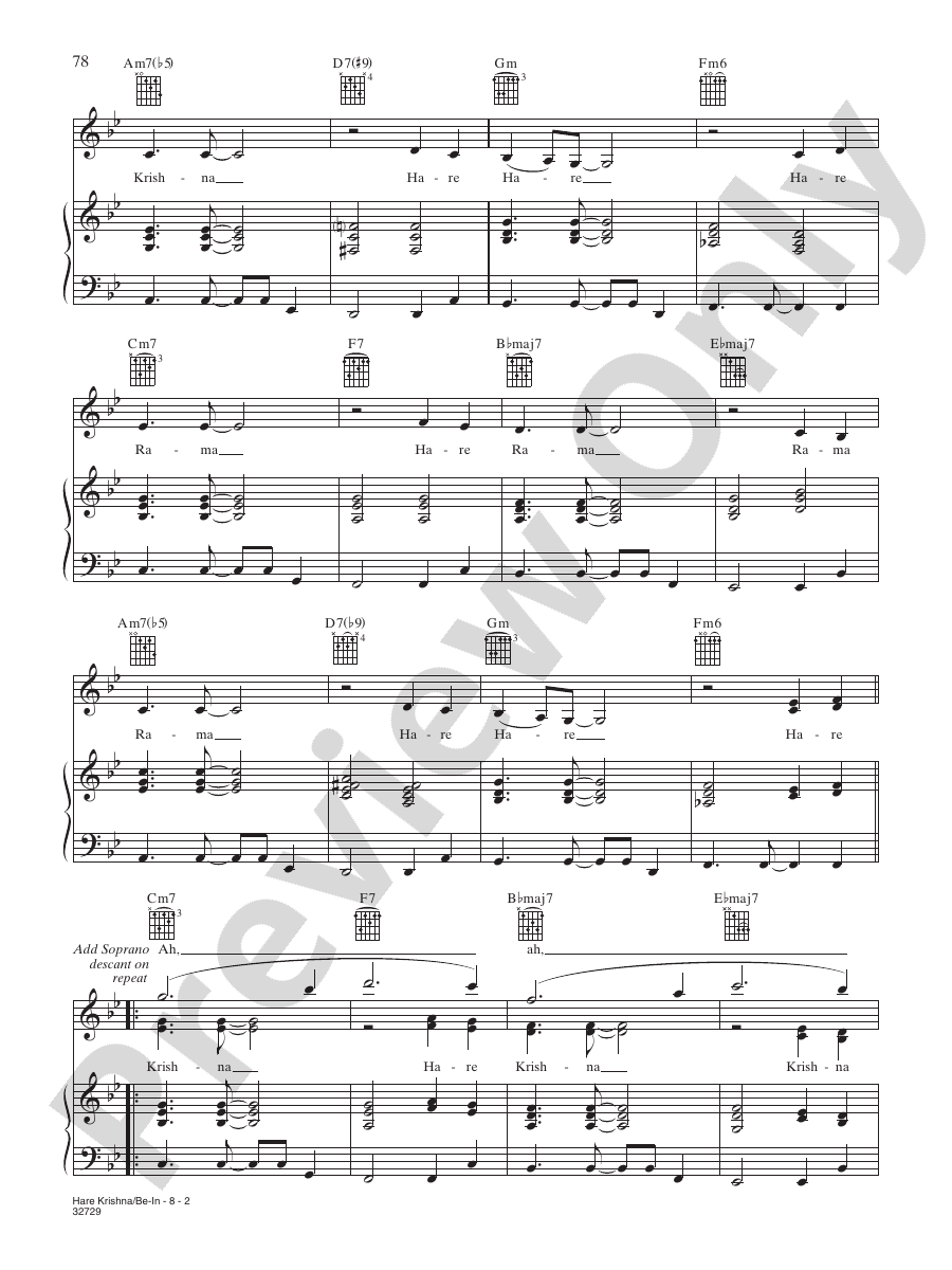 Hare Krishna / Be In (from "Hair"): Piano/Vocal/Chords: Galt MacDermot ...