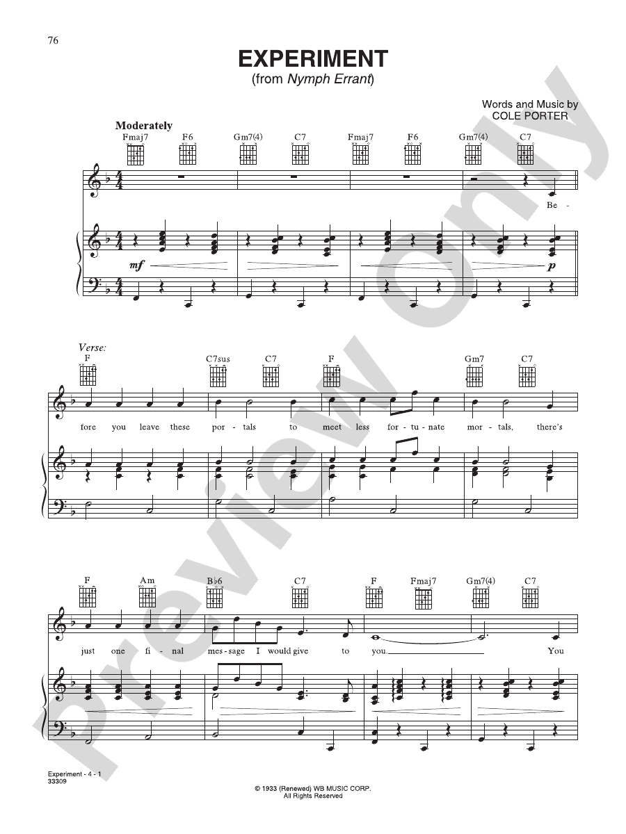 Experiment (from "Nymph Errant"): Piano/Vocal/Chords: Cole Porter - Digital Sheet Music Download