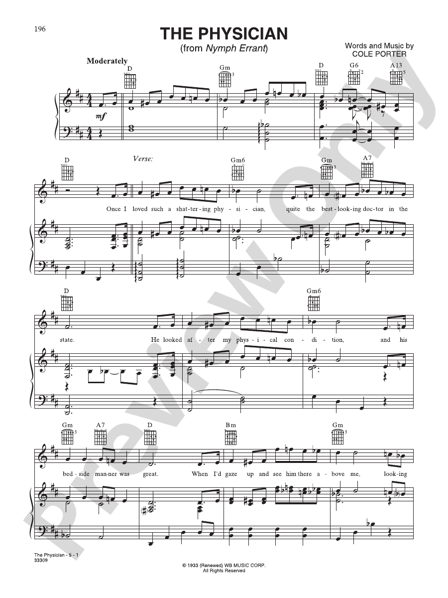 The Physician (from "Nymph Errant"): Piano/Vocal/Chords: Cole Porter ...