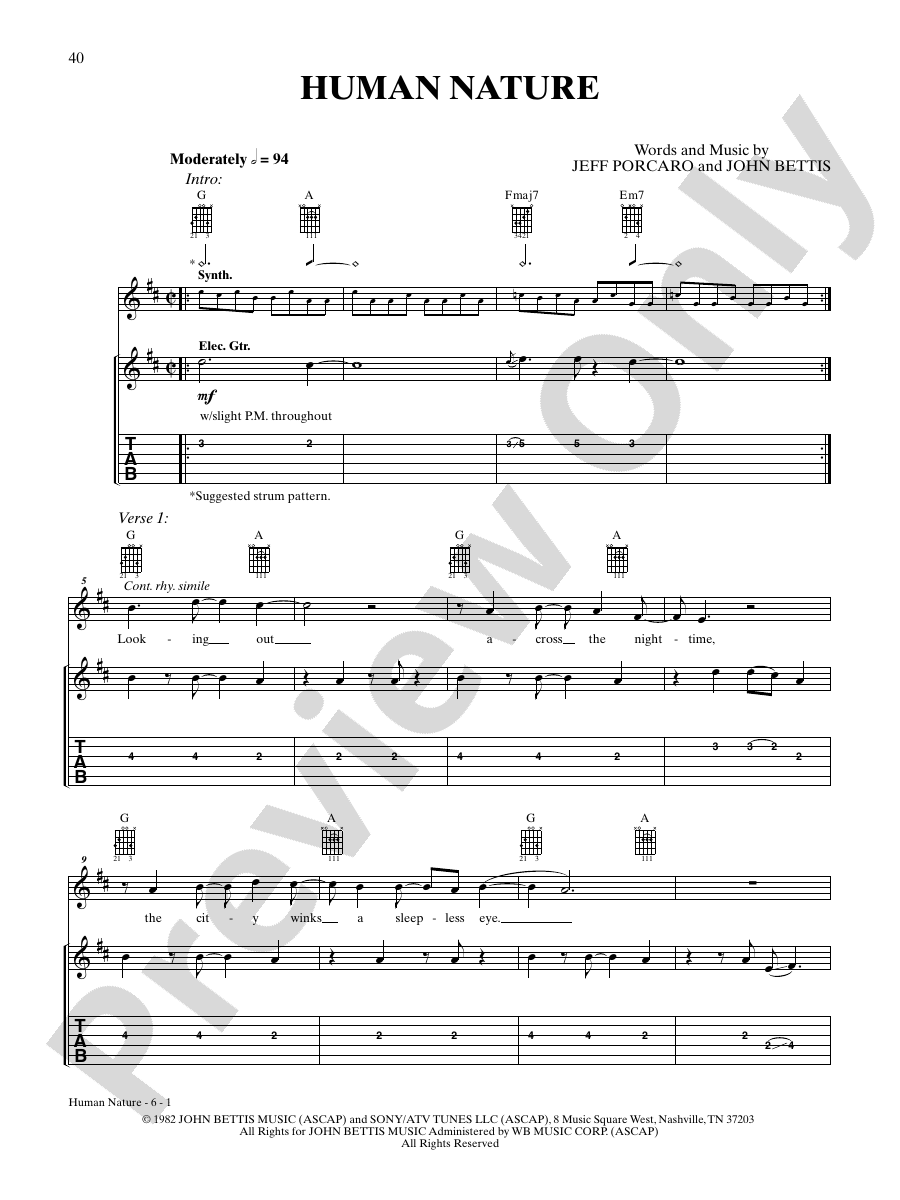Human Nature: Guitar: Michael Jackson - Digital Sheet Music Download