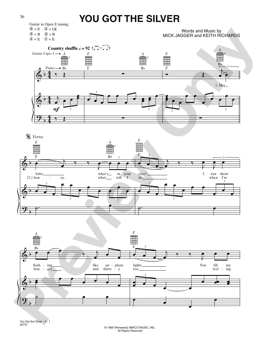 You Got the Silver: Piano/Vocal/Chords: The Rolling Stones - Digital ...