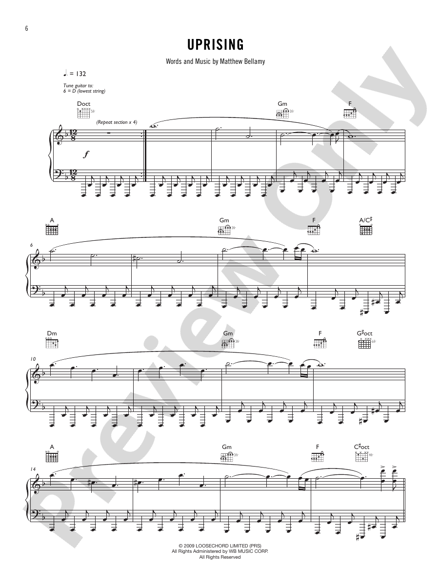 Uprising: Piano/Vocal/Guitar: Muse - Digital Sheet Music Download
