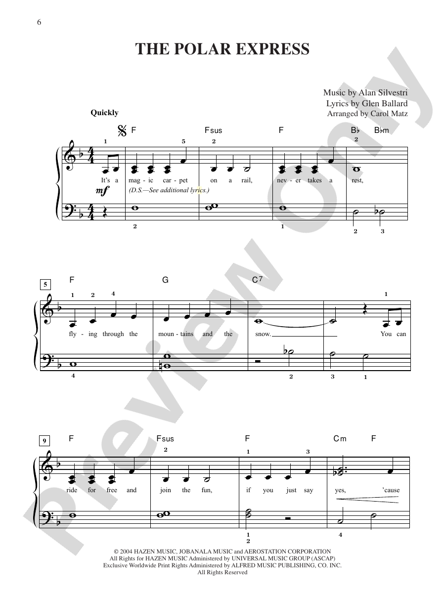 The Polar Express (from "The Polar Express"): Piano: Glenn Ballard ...