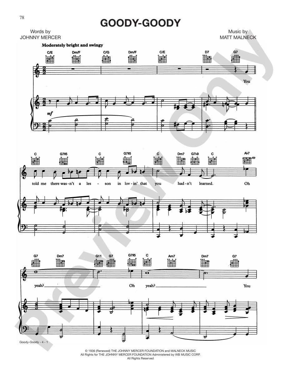 Goody-Goody: Piano/Vocal/Guitar: Johnny Mercer - Digital Sheet Music ...