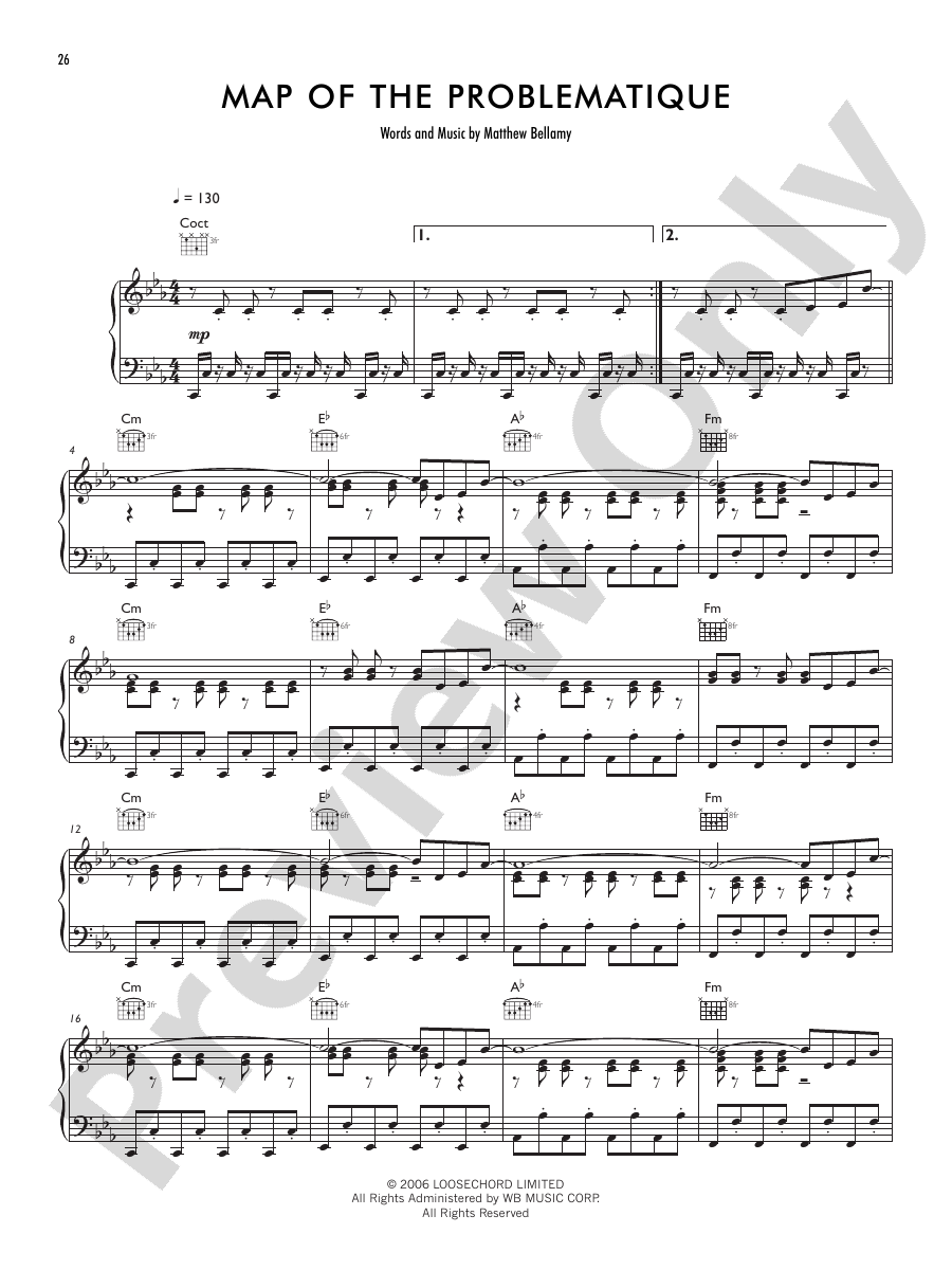 Map of the Problematique: Piano/Vocal/Guitar: Muse - Digital Sheet ...