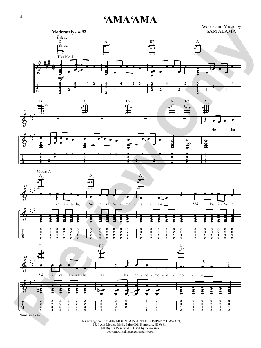 'Ama 'Ama: Ukulele: Israel "IZ" Kamakawiwo'ole - Digital Sheet Music ...
