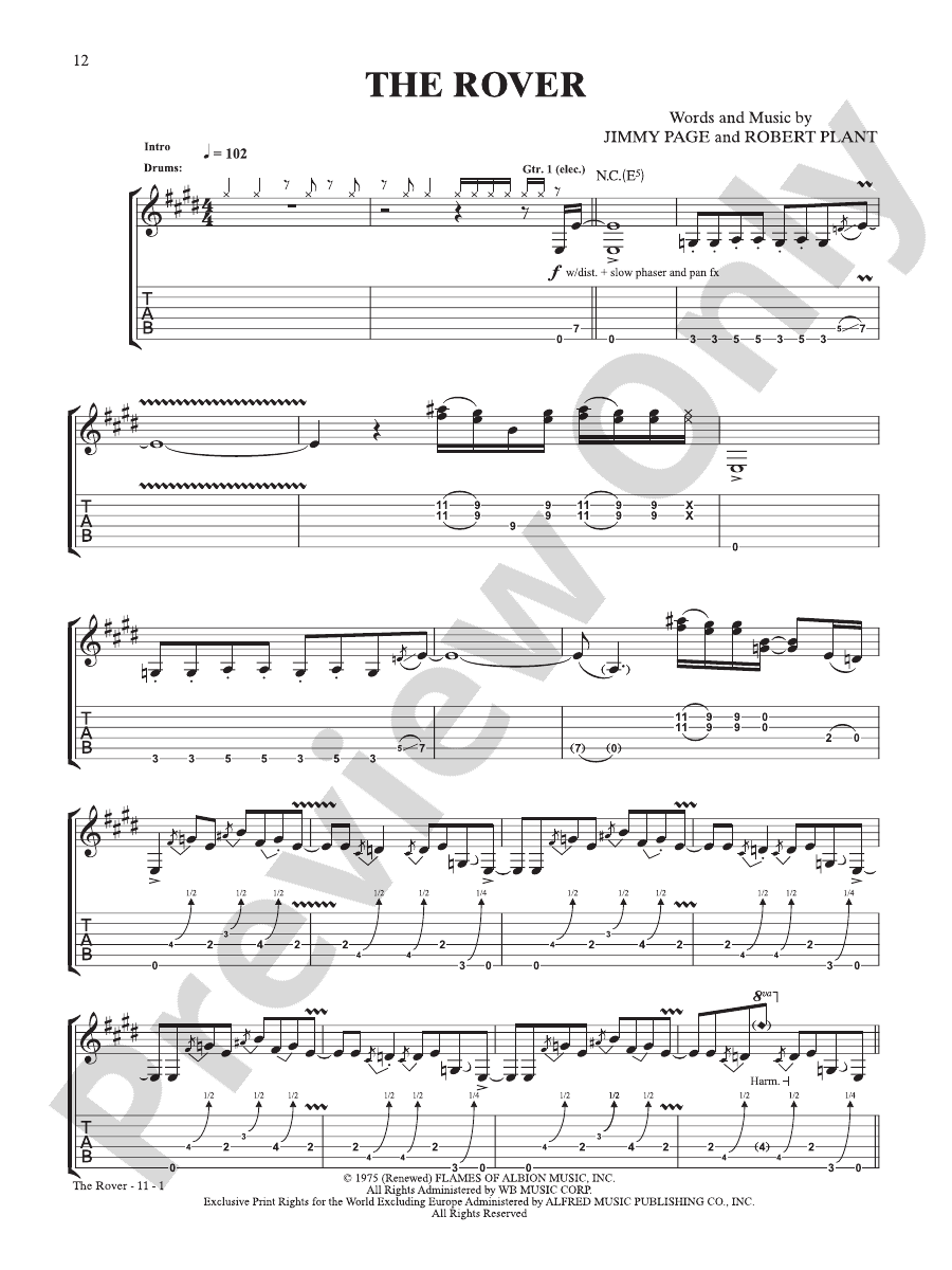 The Rover: Guitar: Led Zeppelin - Digital Sheet Music Download