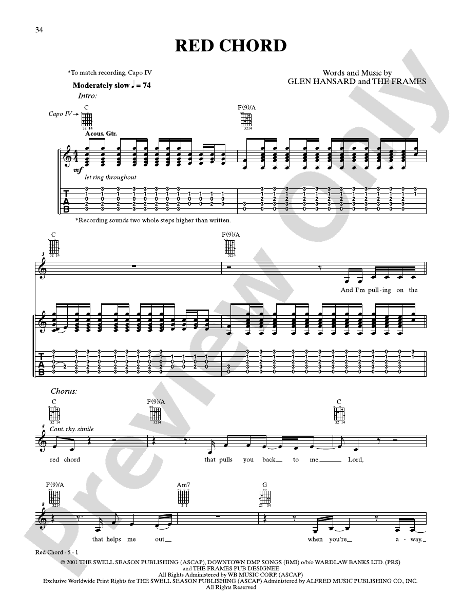 Red Chord: Guitar: Glen Hansard - Digital Sheet Music Download