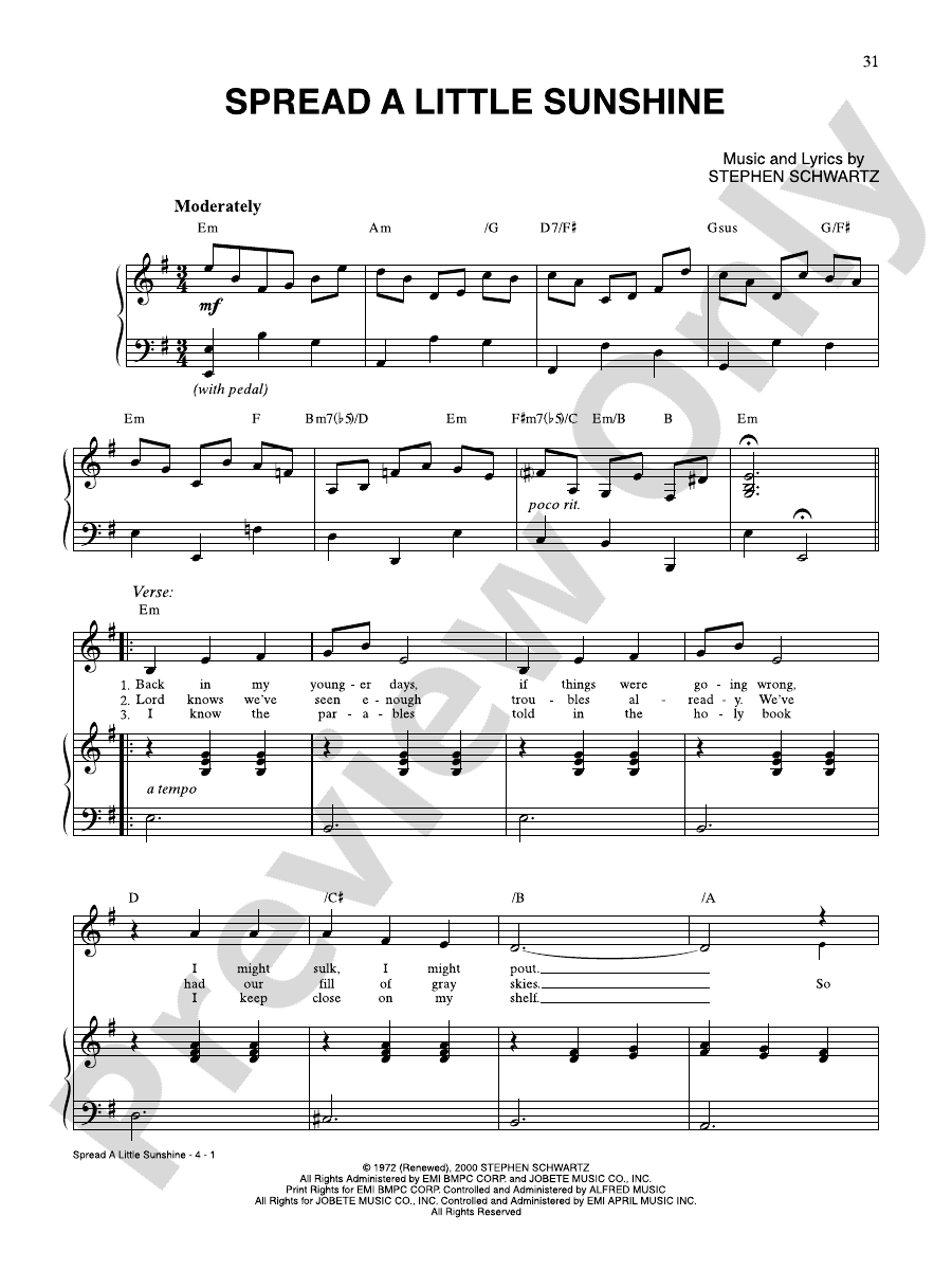 Spread a Little Sunshine (from Pippin): Piano/Vocal/Chords: Stephen ...