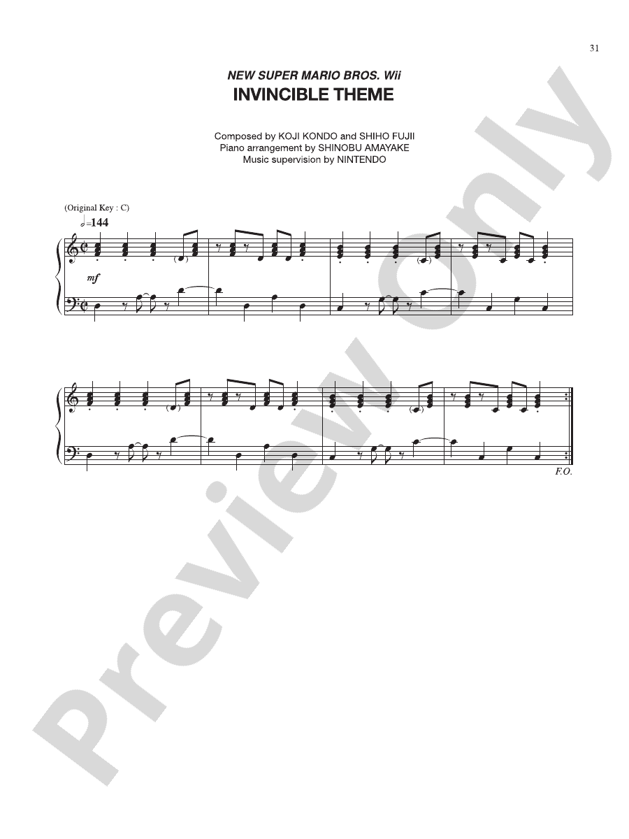 New Super Mario Bros. Wii Invincible Theme: Piano: Nintendo® - Digital ...