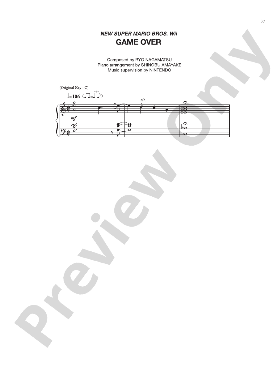 New Super Mario Bros. Wii Game Over: Piano: Nintendo® - Digital Sheet ...