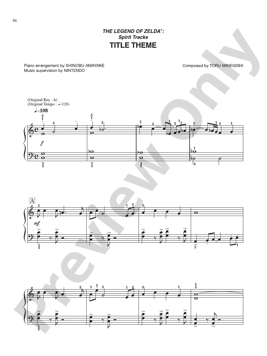 The Legend of Zelda™: Spirit Tracks Title Theme: Piano: Nintendo ...