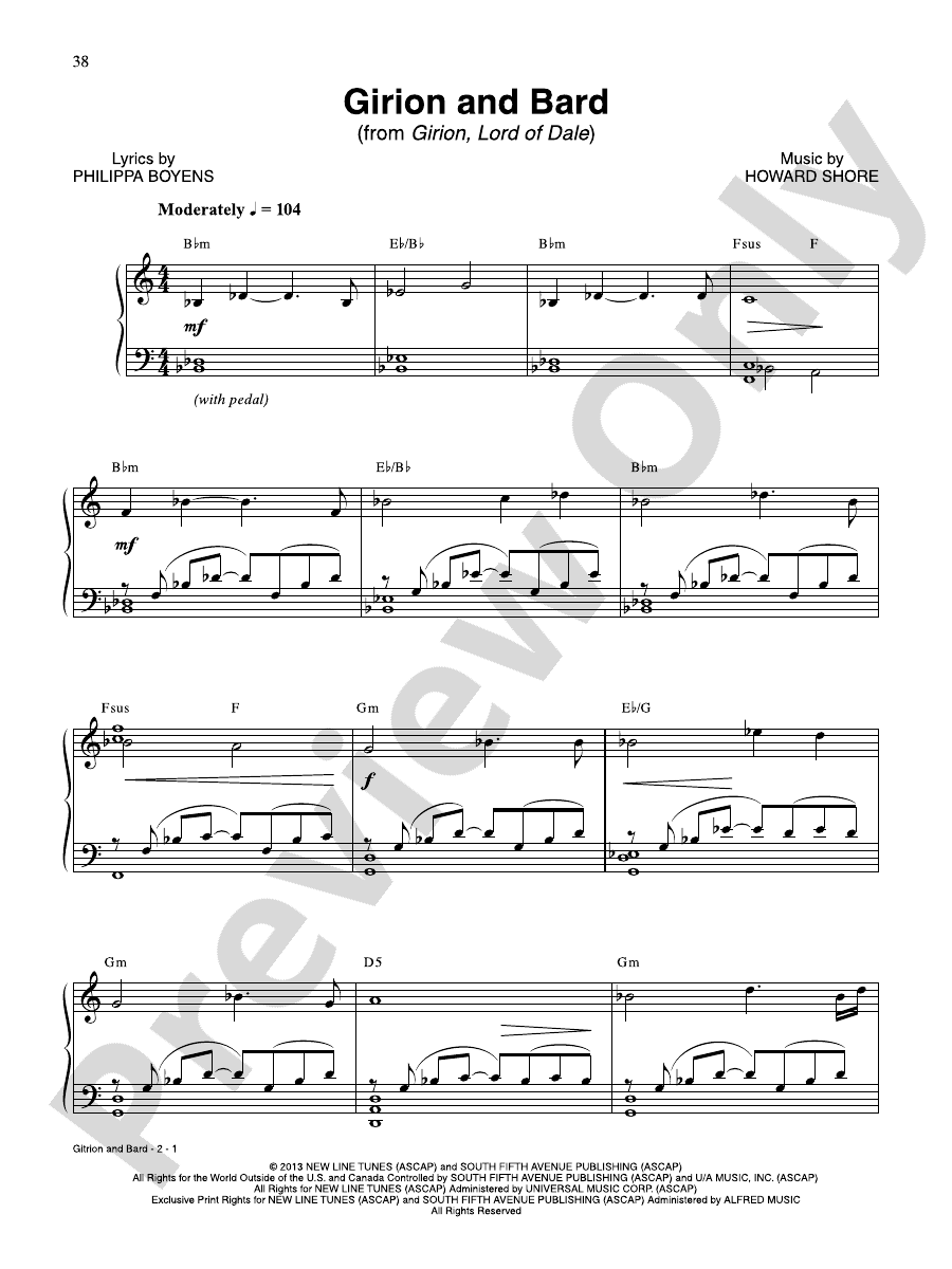 Girion and Bard (from The Hobbit: The Desolation of Smaug): Piano/Vocal ...