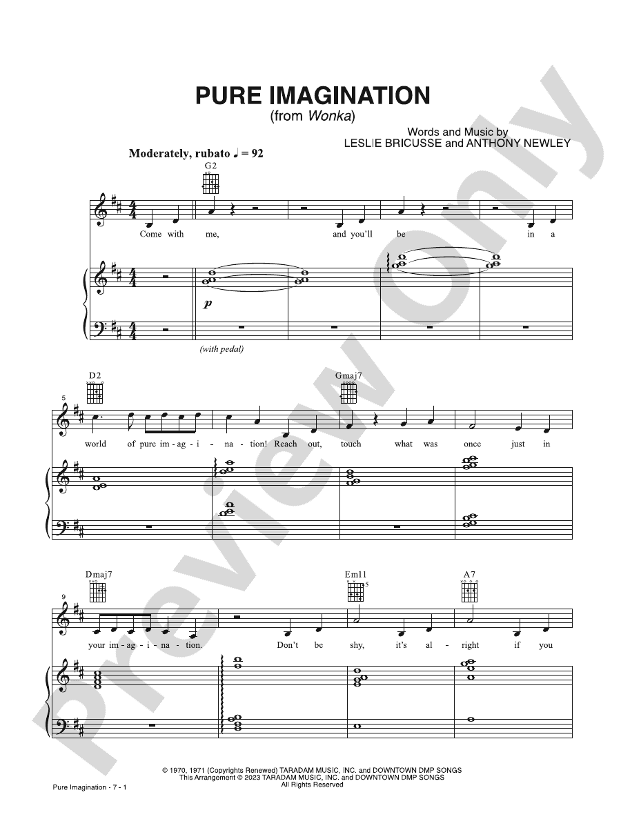 Pure Imagination (from Wonka): Piano: Leslie Bricusse - Digital Sheet Music Download