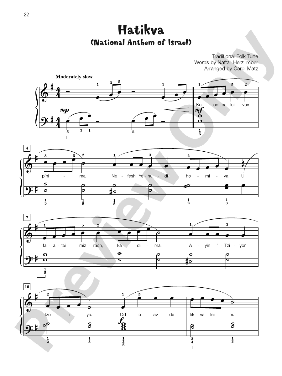 Hatikva (National Anthem of Israel) - Piano Solo with Lyrics: Piano ...