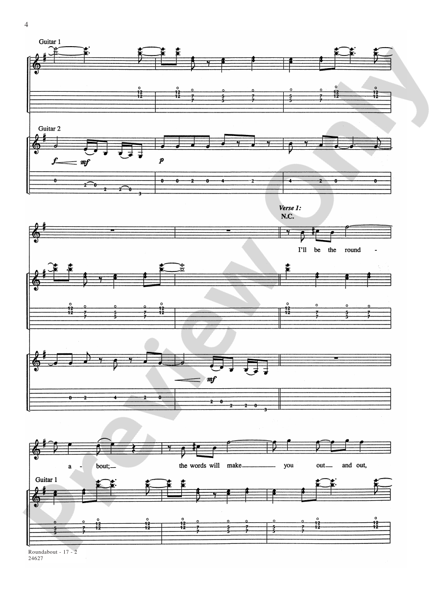 Roundabout: Guitar: Yes - Digital Sheet Music Download
