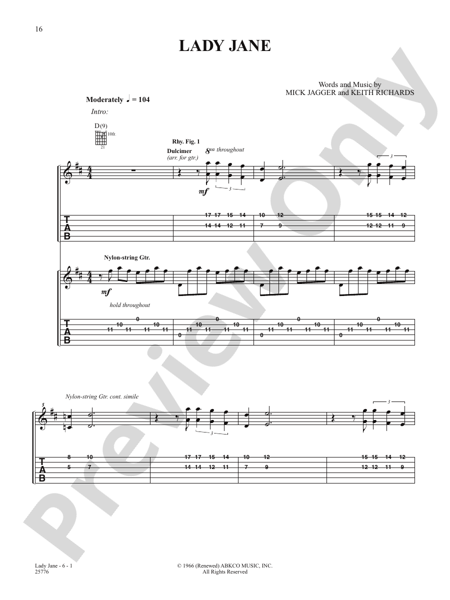 Lady Jane: Guitar: The Rolling Stones - Digital Sheet Music Download
