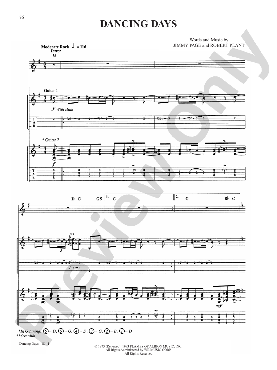 Dancing Days: Guitar: Led Zeppelin - Digital Sheet Music Download