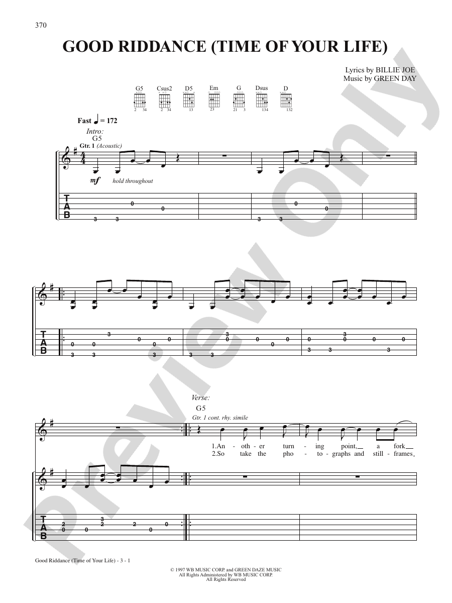 Good Riddance (Time Of Your Life): Guitar: Green Day - Digital Sheet ...