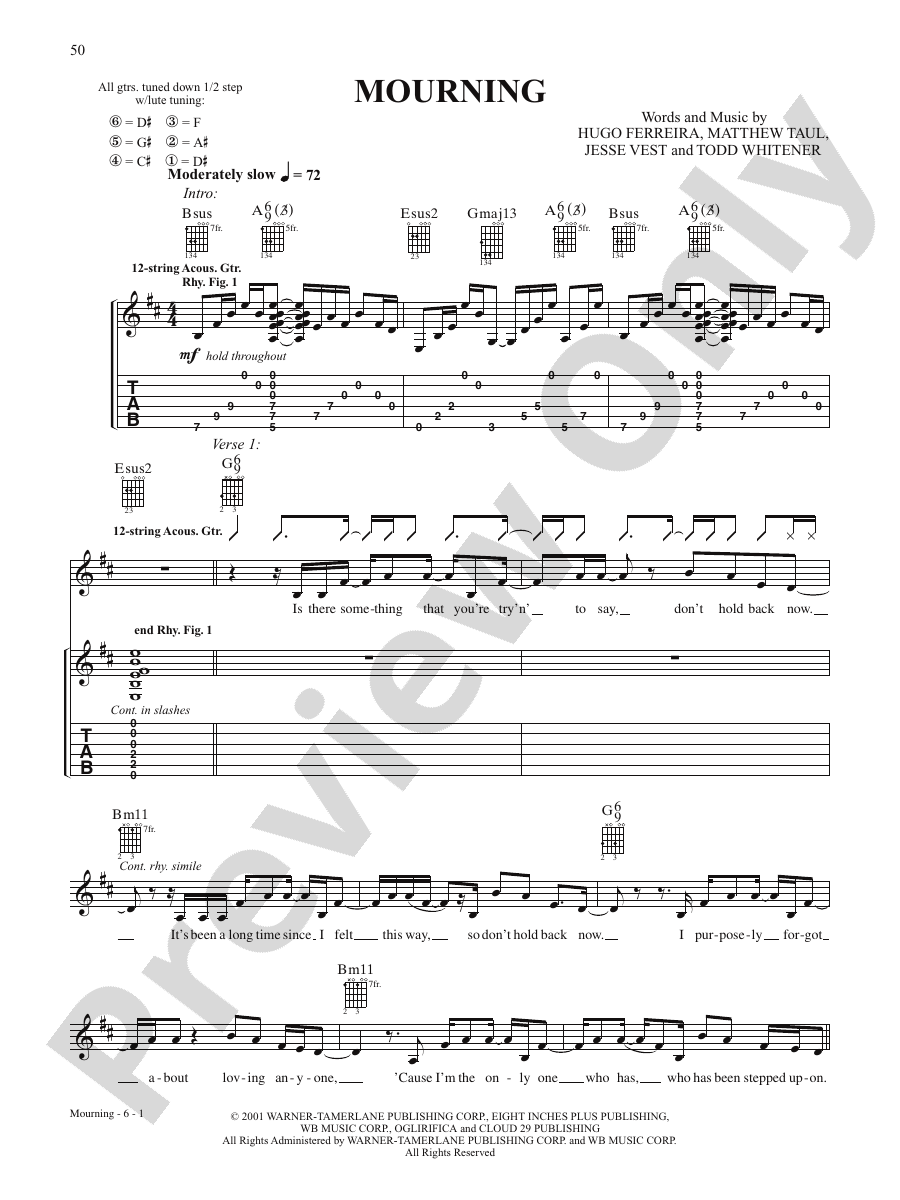 Mourning: Guitar: Tantric - Digital Sheet Music Download