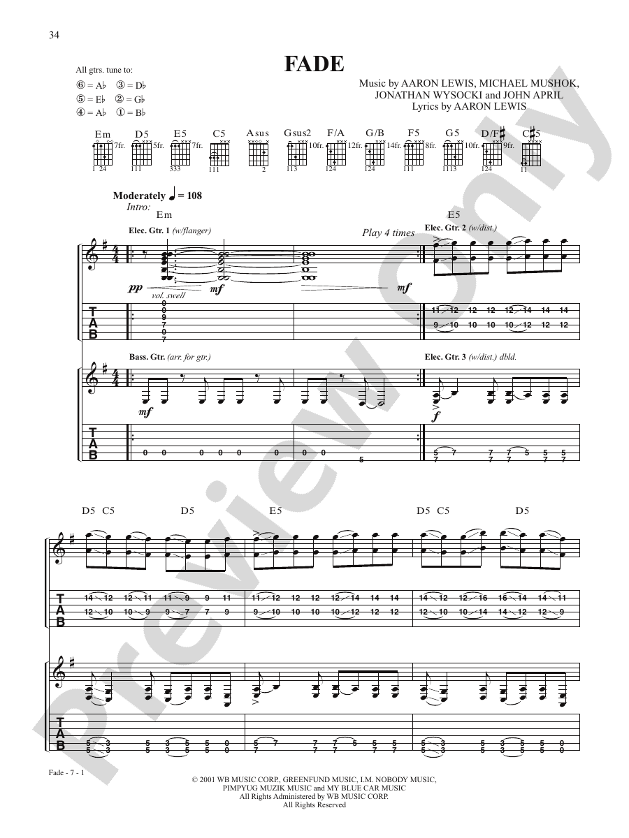 Fade: Guitar: Staind - Digital Sheet Music Download