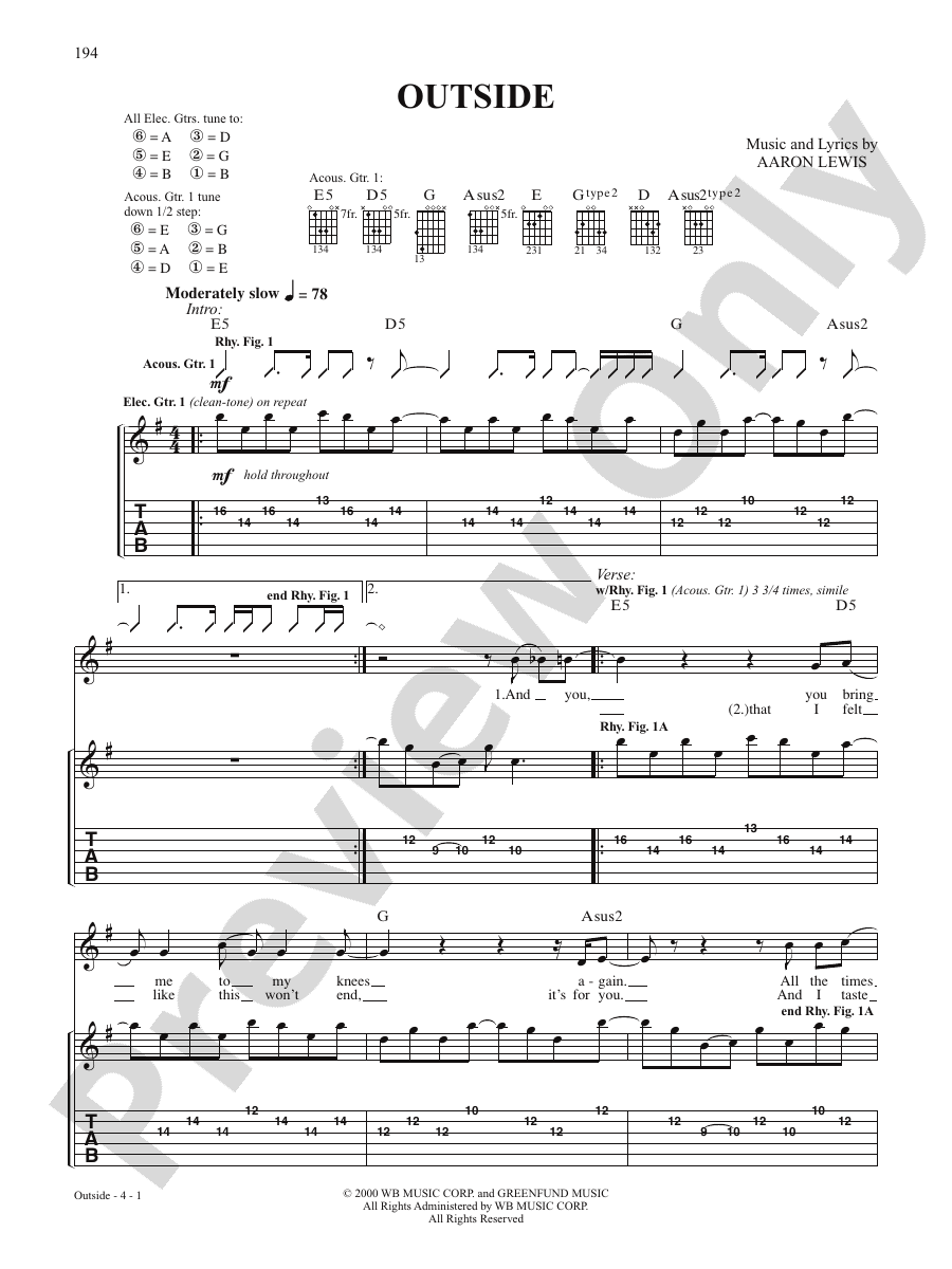 Outside: Guitar: Staind - Digital Sheet Music Download