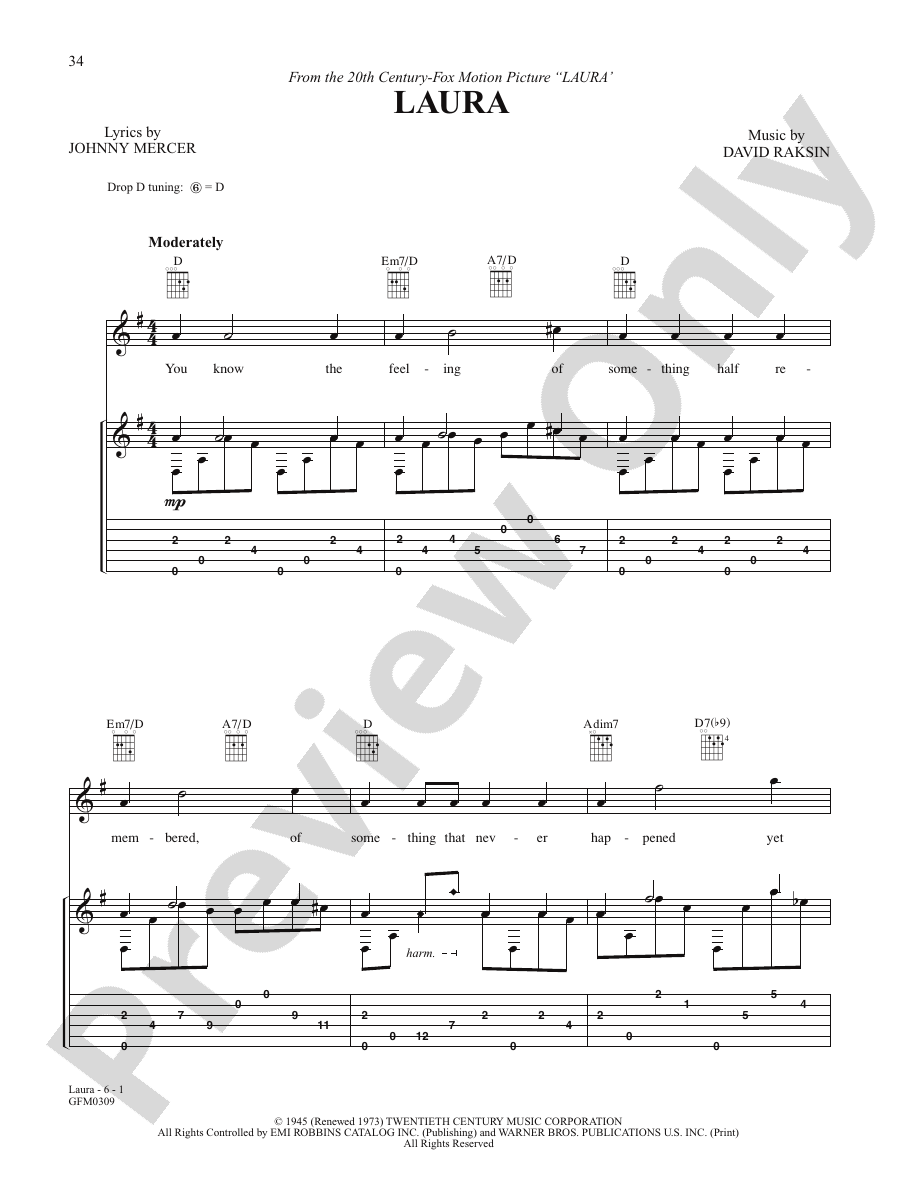 Laura: Guitar: Johnny Mercer - Digital Sheet Music Download
