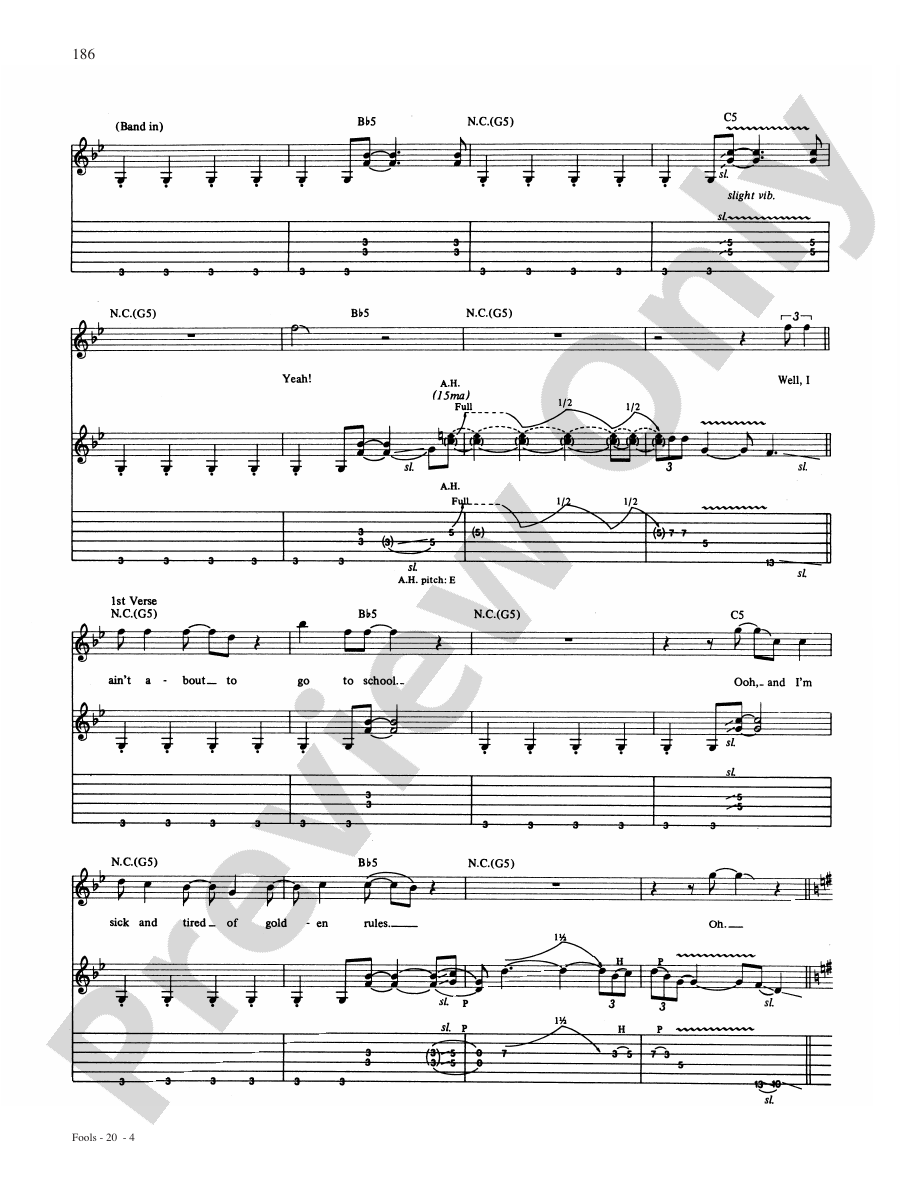 Fools: Guitar: Van Halen - Digital Sheet Music Download