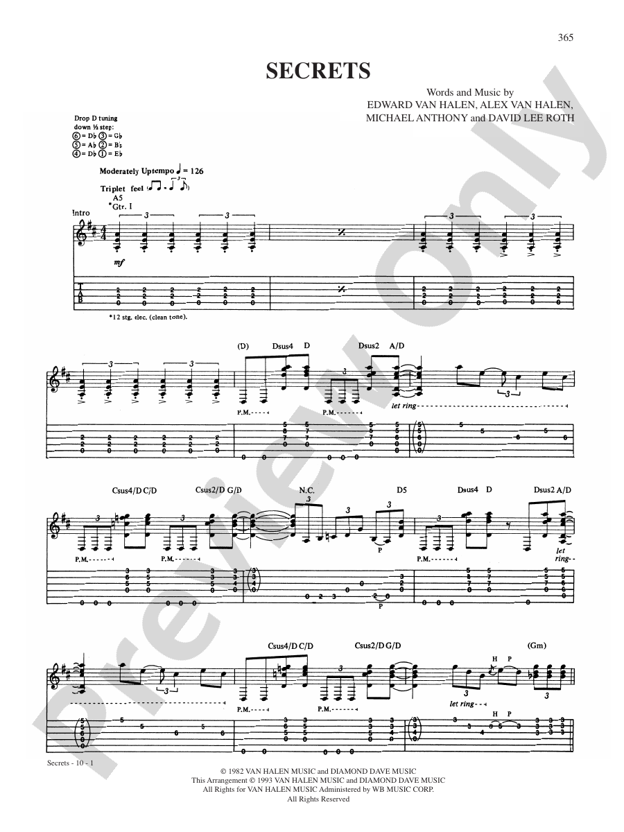 Secrets: Guitar: Van Halen - Digital Sheet Music Download