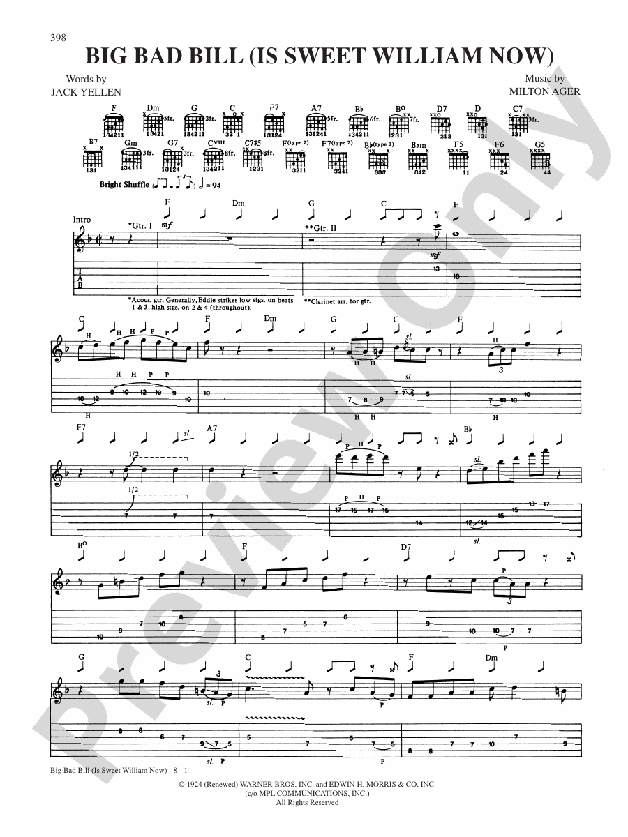 Big Bad Bill (Is Sweet William Now): Guitar: Van Halen - Digital Sheet ...