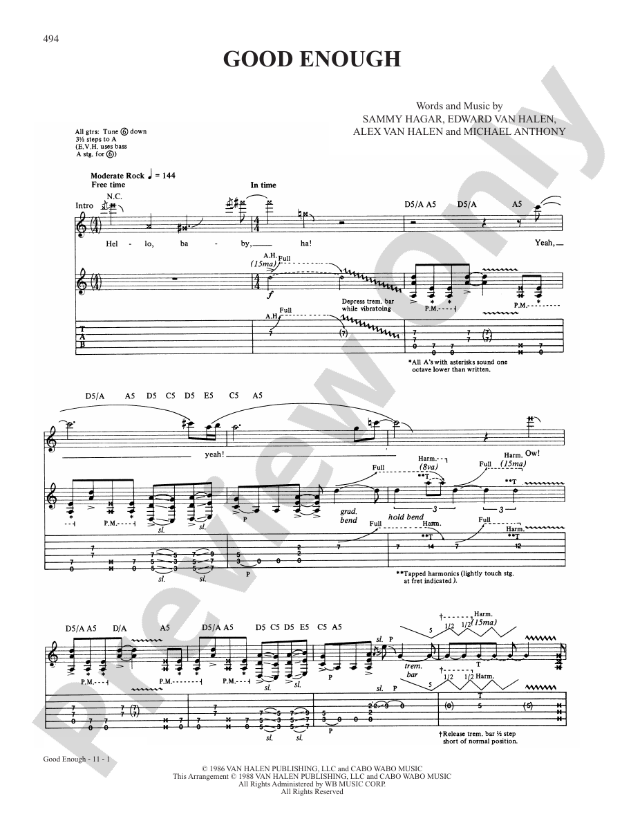 Good Enough: Guitar: Van Halen - Digital Sheet Music Download
