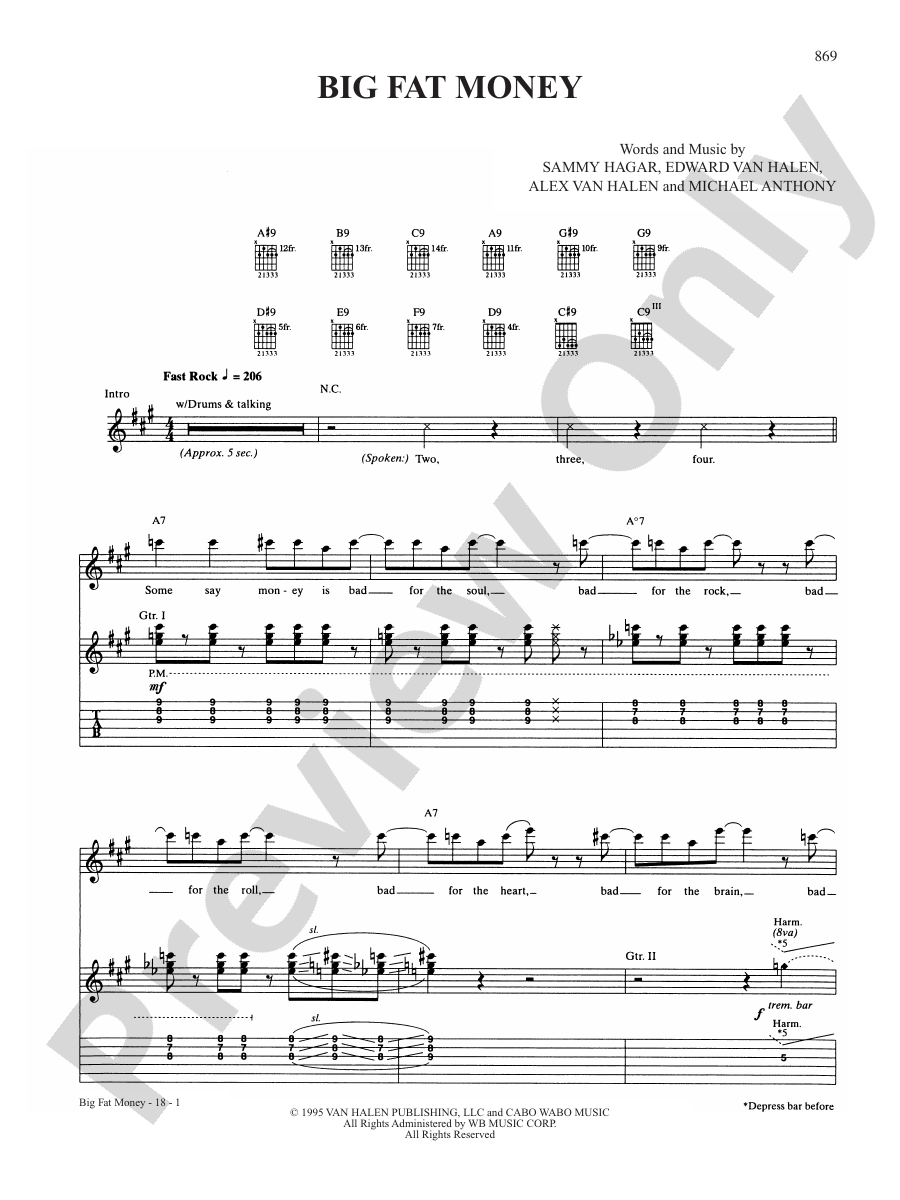 Big Fat Money: Guitar: Van Halen - Digital Sheet Music Download