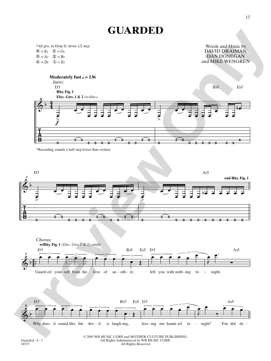 Guarded: Guitar: Disturbed - Digital Sheet Music Download