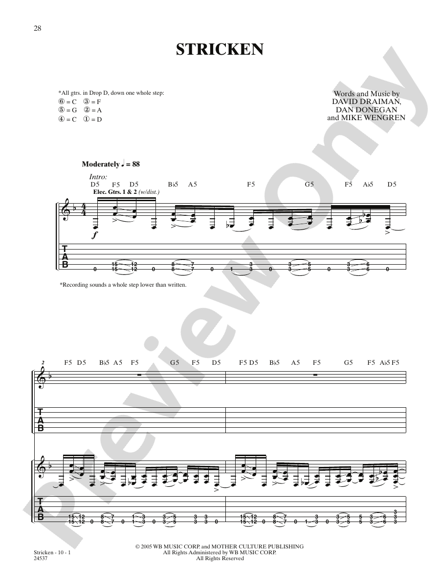 Stricken: Guitar: Disturbed - Digital Sheet Music Download