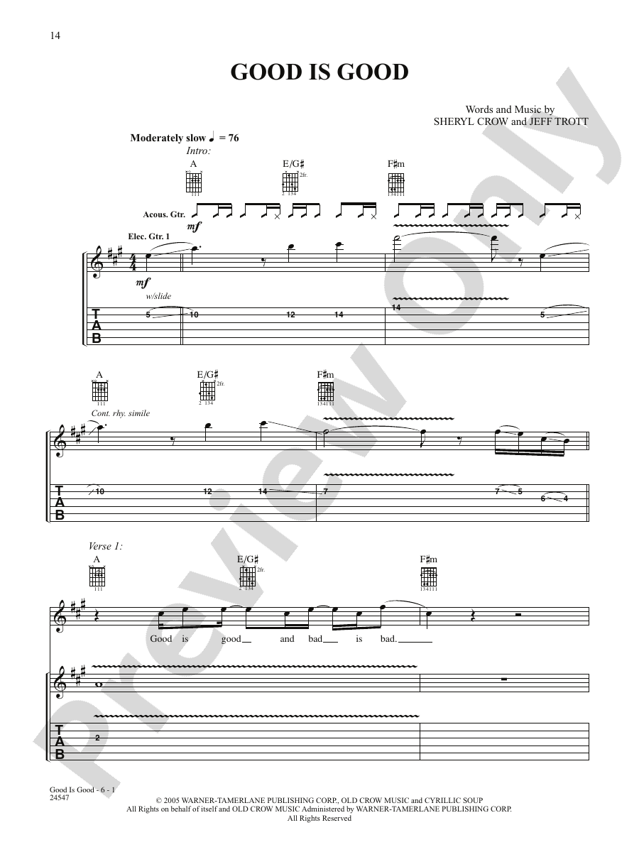 Good Is Good: Guitar: Sheryl Crow - Digital Sheet Music Download