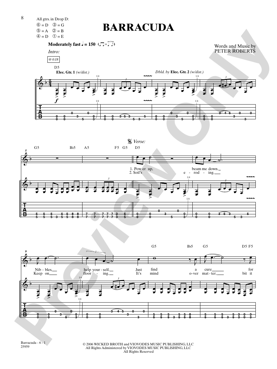 Barracuda: Guitar: People In Planes - Digital Sheet Music Download