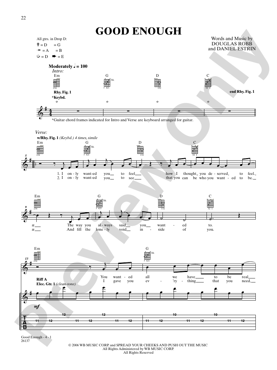 Good Enough: Guitar: Hoobastank - Digital Sheet Music Download