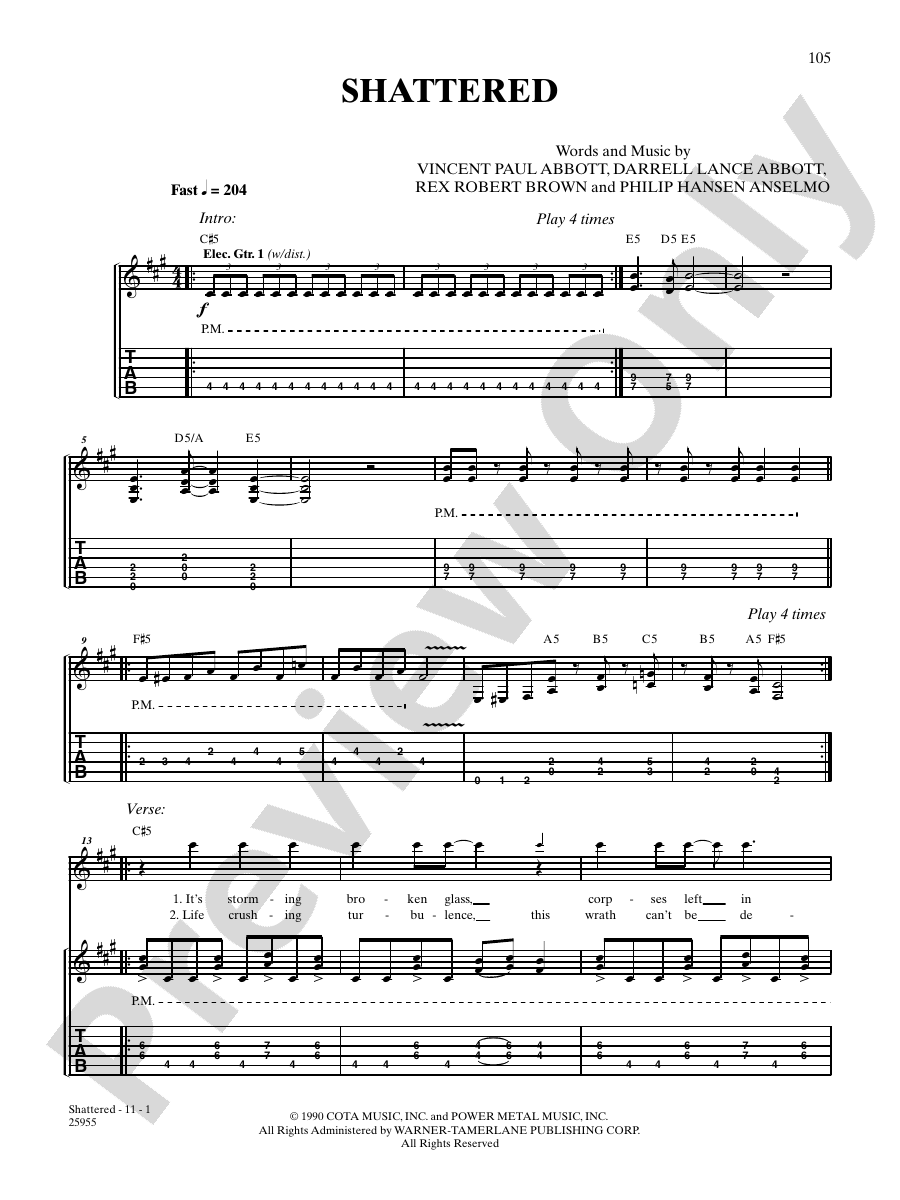 Shattered: Guitar: Pantera - Digital Sheet Music Download