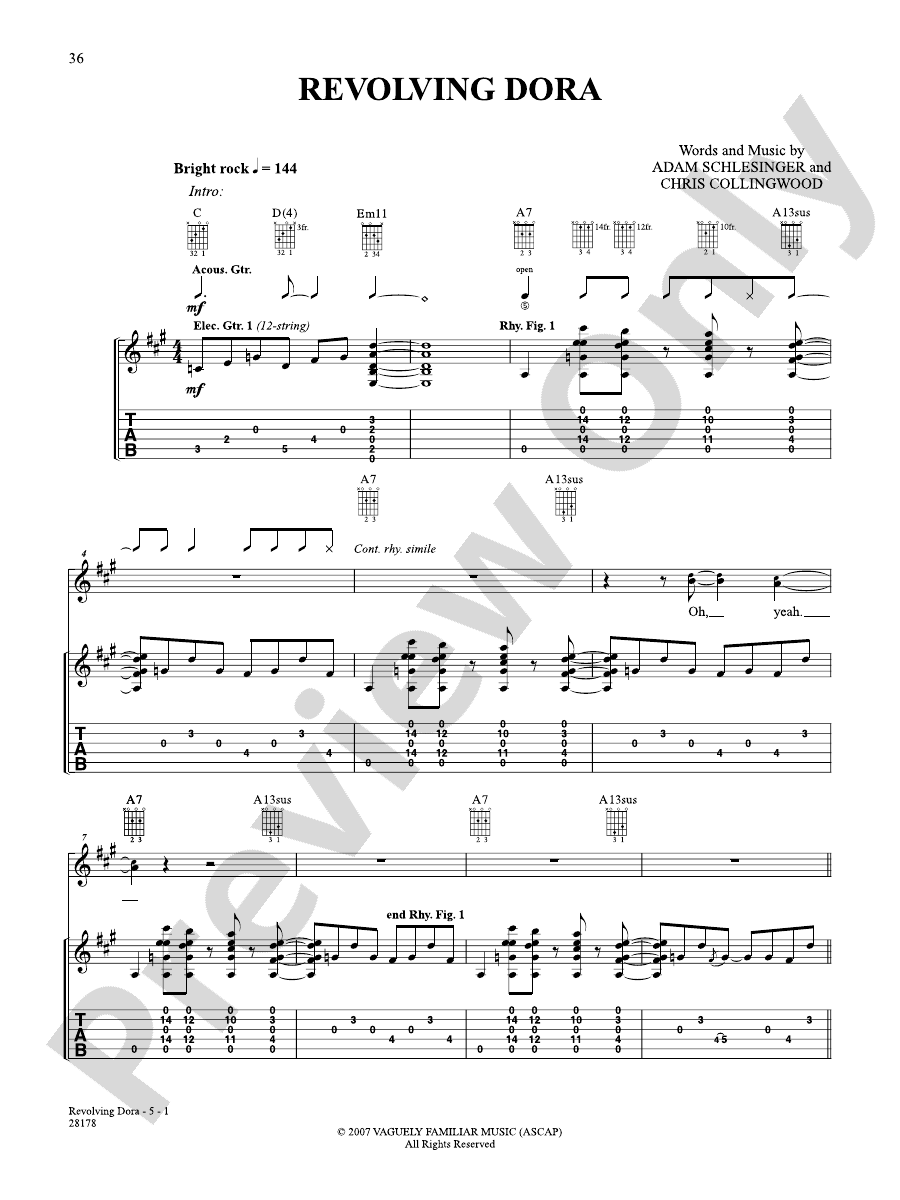 Revolving Dora: Guitar: Fountains of Wayne - Digital Sheet Music Download