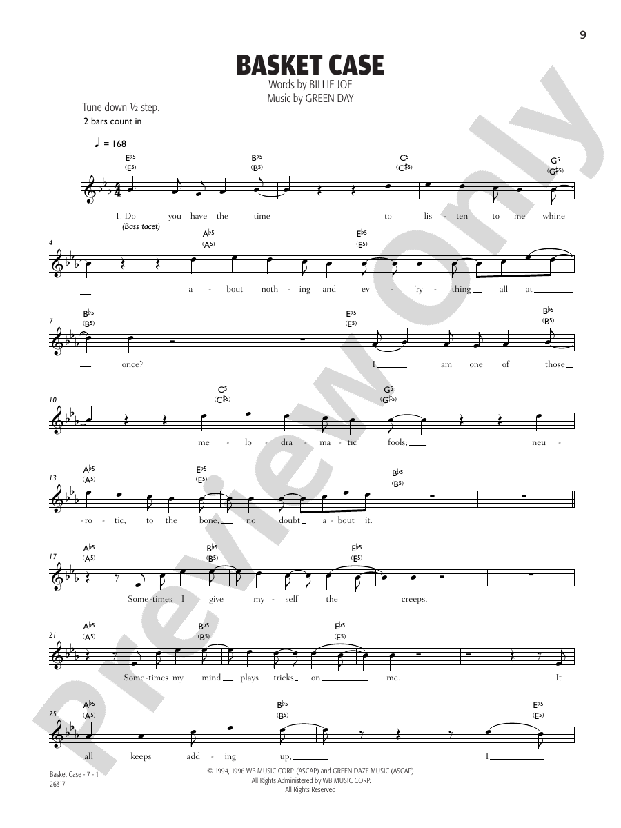 Basket Case: Bass Guitar: Green Day - Digital Sheet Music Download