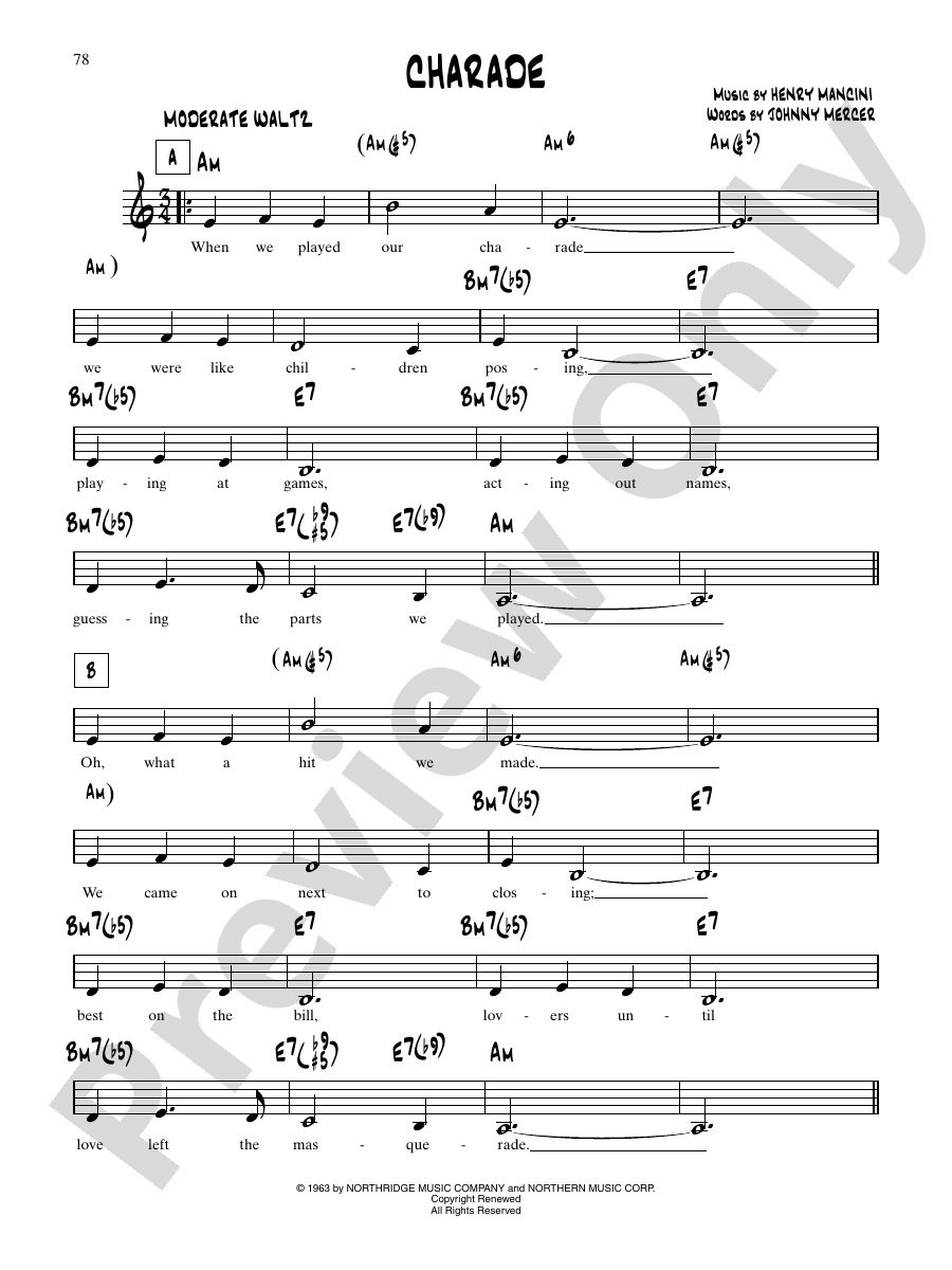 Charade (From "Charade"): Piano/Vocal/Chords: Johnny Mercer - Digital ...