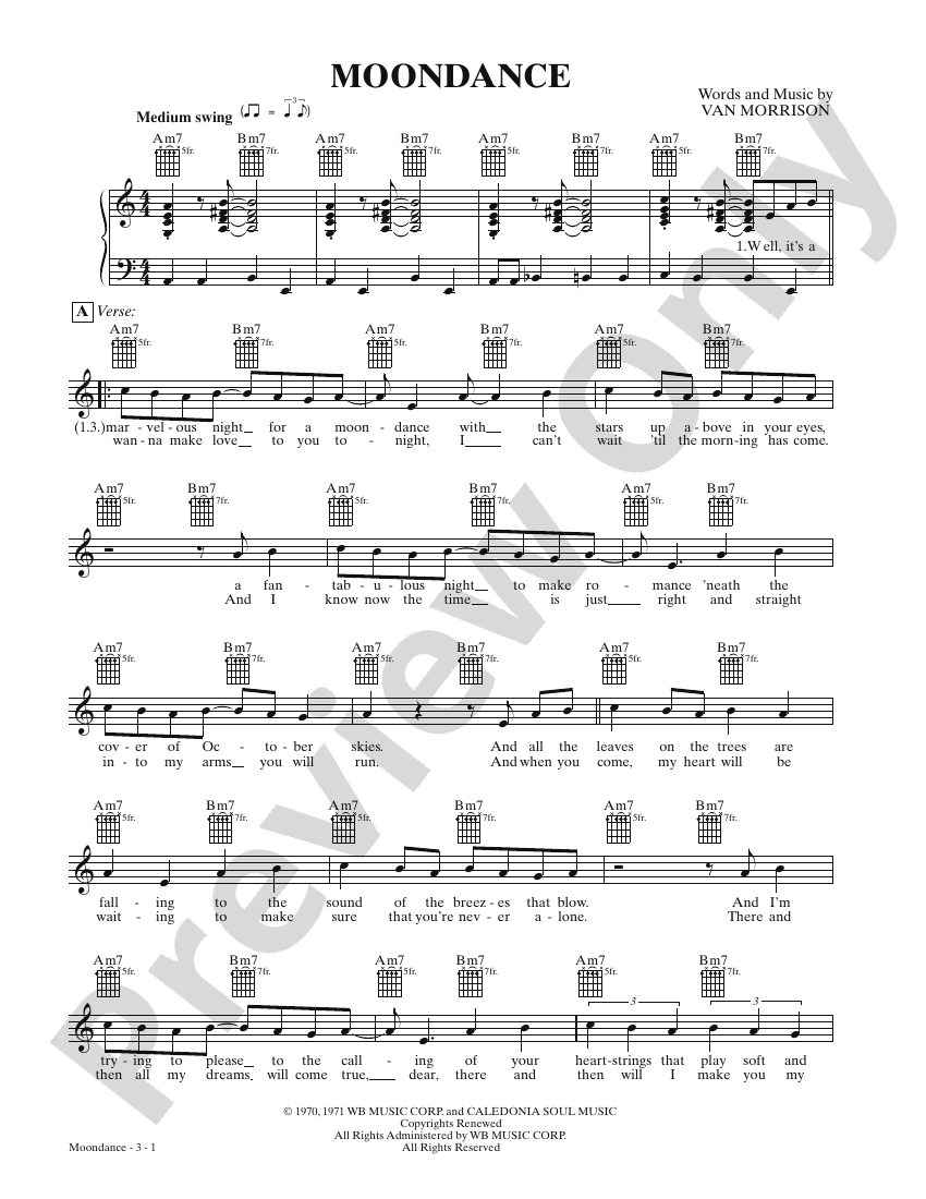 Moondance: Piano/Vocal/Chords: Van Morrison - Digital Sheet Music Download