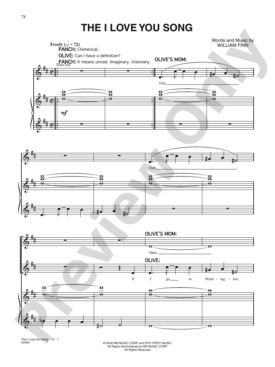 The I Love You Song (from "The 25th Annual Putnam County Spelling Bee"): Piano/Vocal/Chords ...