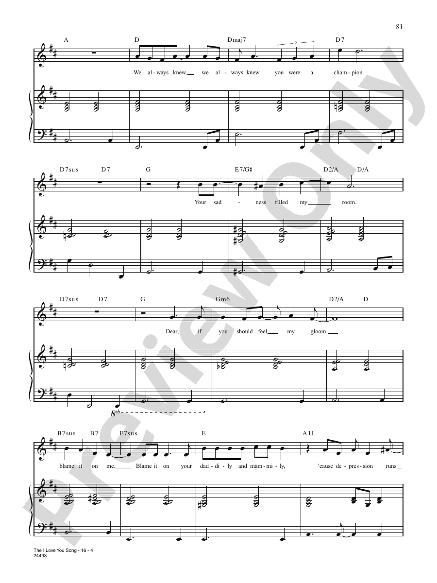 The I Love You Song (from "The 25th Annual Putnam County Spelling Bee"): Piano/Vocal/Chords ...