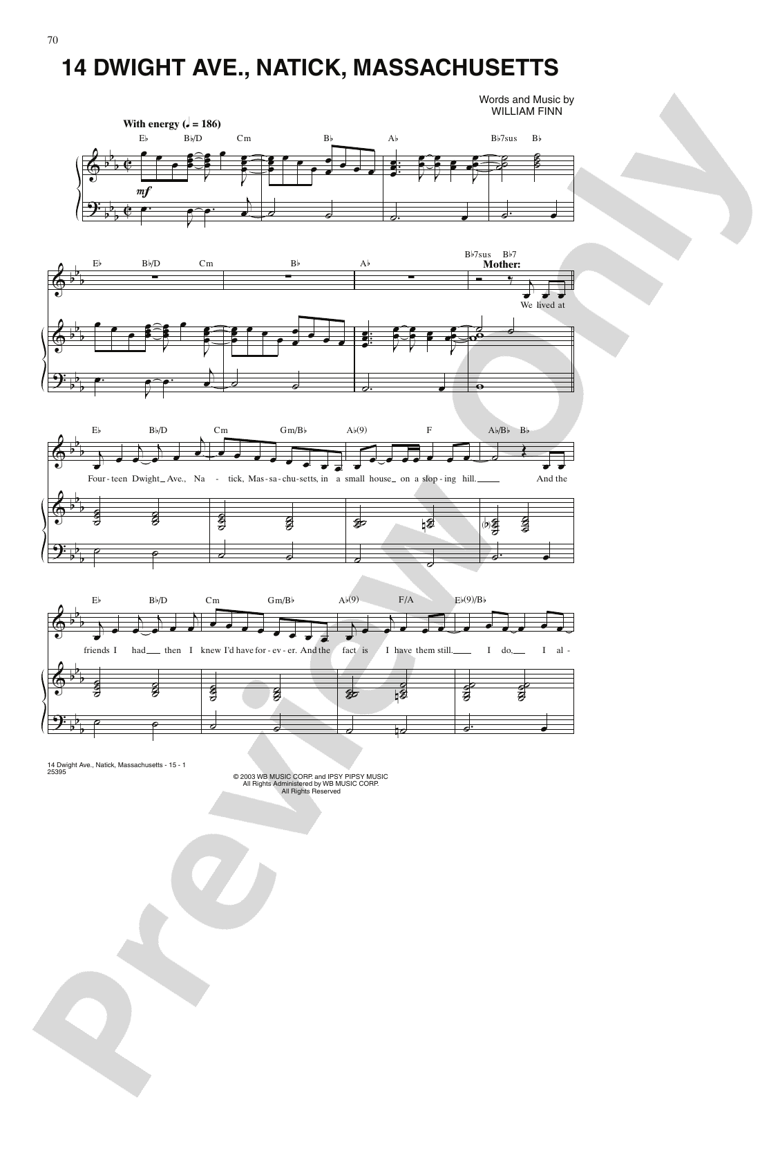 14 Dwight Ave., Natick, Massachusetts (from "Elegies: A Song Cycle"): Piano/Vocal/Chords ...