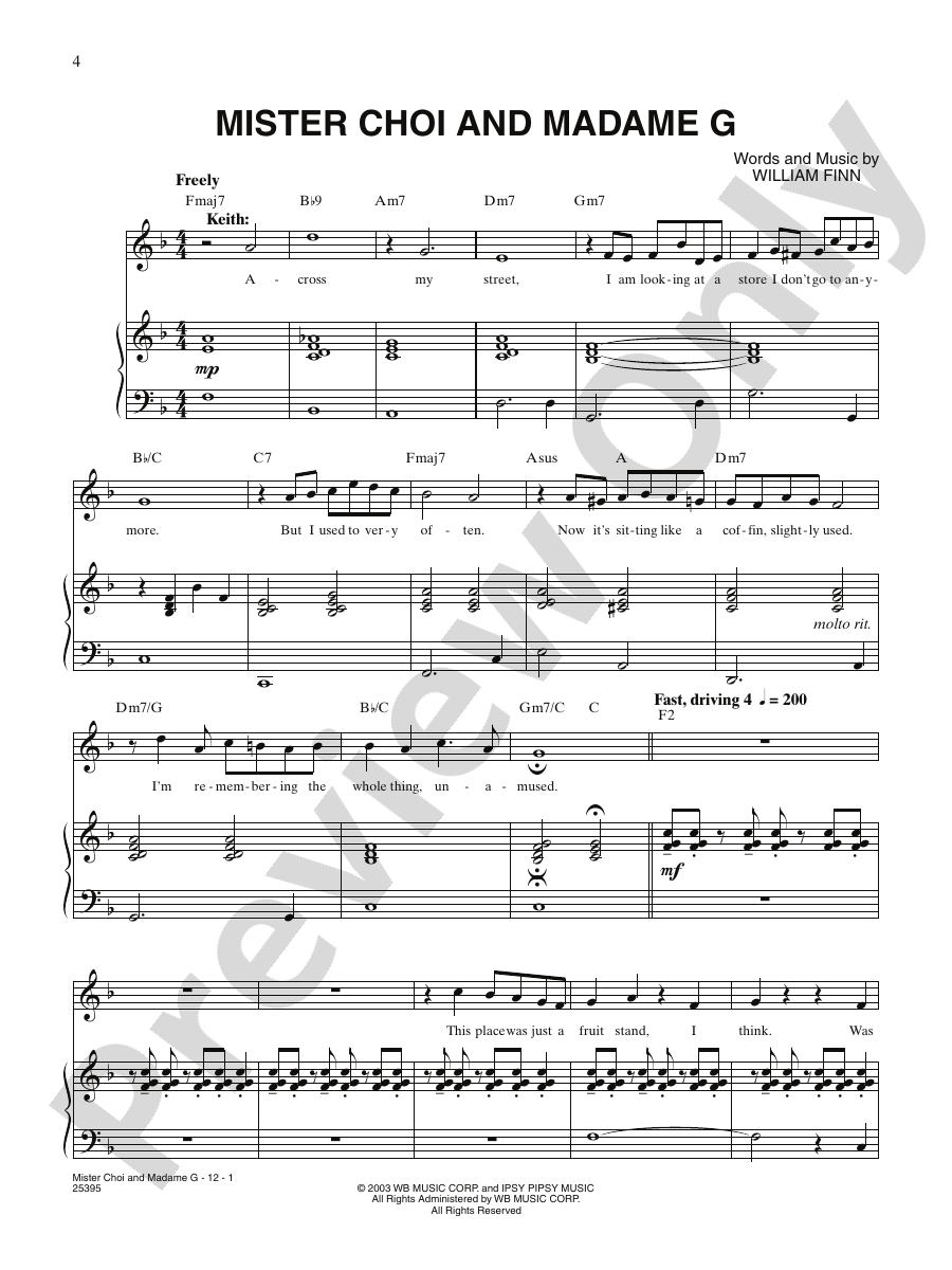 Mister Choi and Madame G (from "Elegies: A Song Cycle"): Piano/Vocal/Chords: William Finn ...