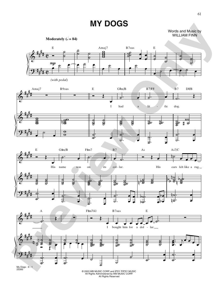 My Dogs (from "Elegies: A Song Cycle"): Piano/Vocal/Chords: William Finn - Digital Sheet Music ...