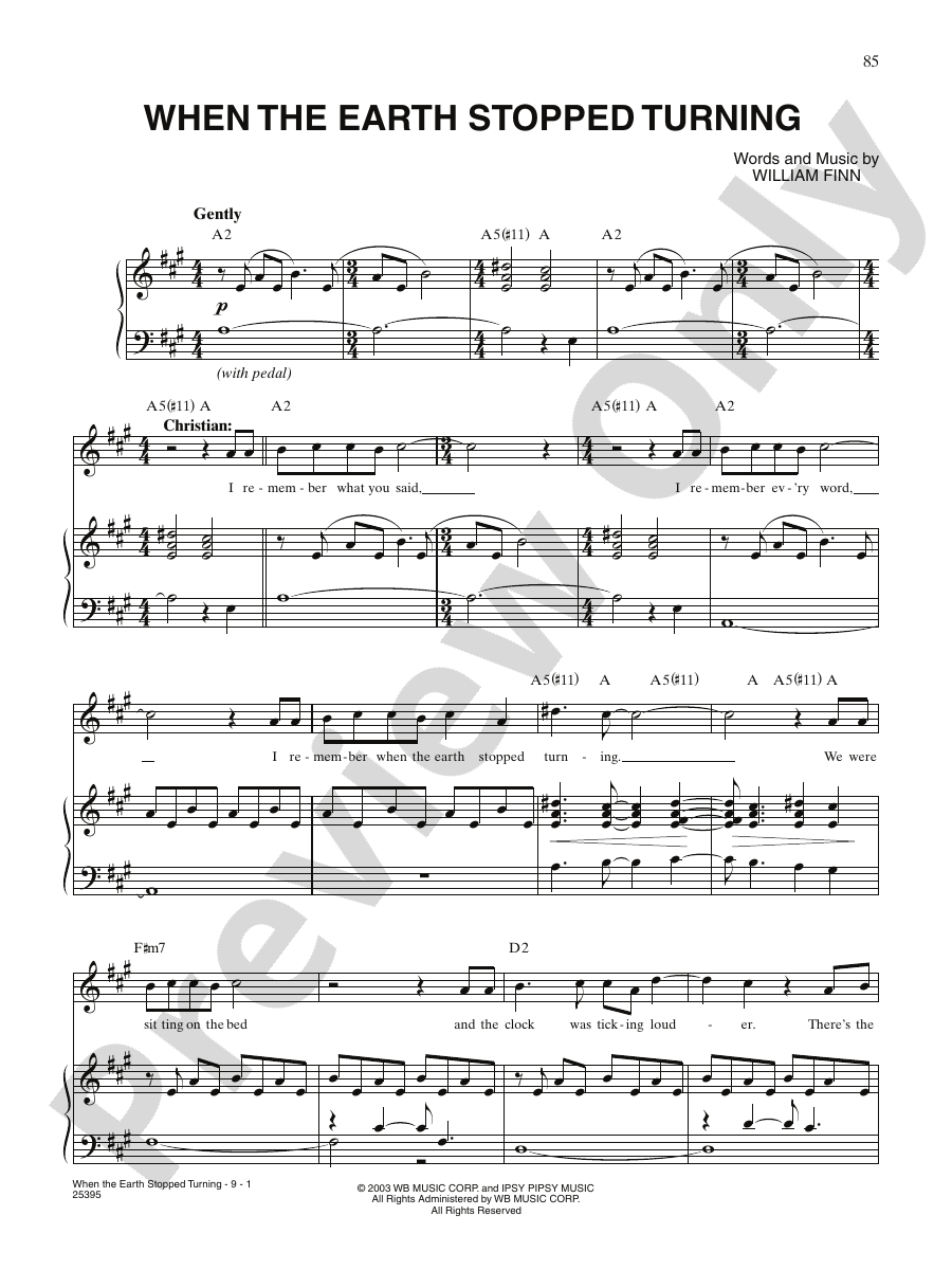 When the Earth Stopped Turning (from "Elegies: A Song Cycle"): Piano/Vocal/Chords: William Finn ...