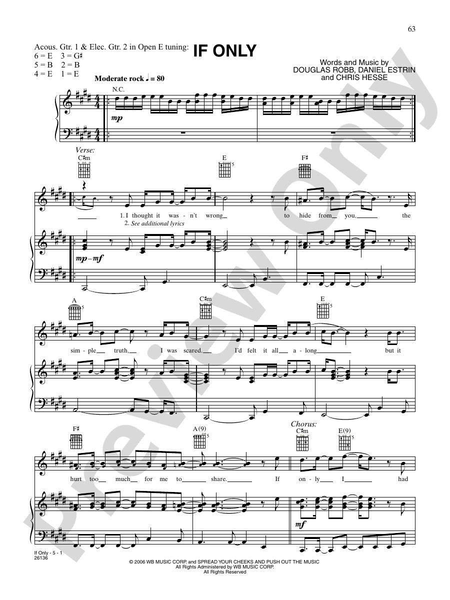 If Only: Piano/Vocal/Chords: Hoobastank - Digital Sheet Music Download