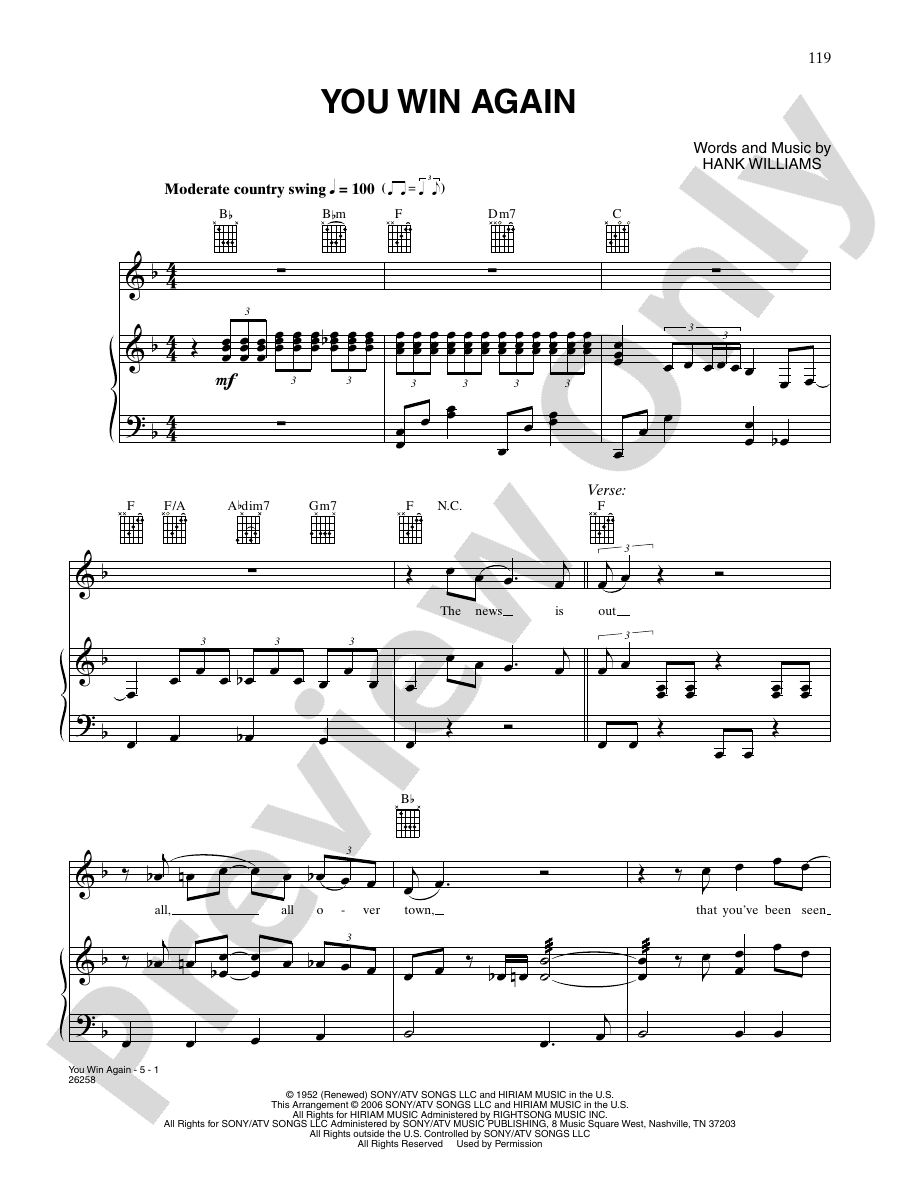 You Win Again: Piano/Vocal/Chords: Jerry Lee Lewis - Digital Sheet ...